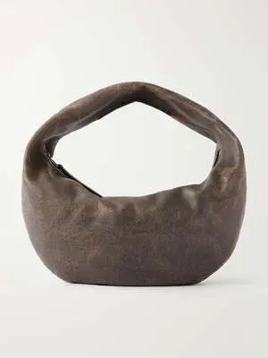 Khaite Olivia Distressed Leather Medium Shoulder Bag - Black