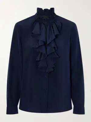 NILI LOTAN Lily Ruffled Silk-satin Blouse