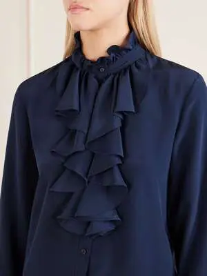 NILI LOTAN Lily Ruffled Silk-satin Blouse