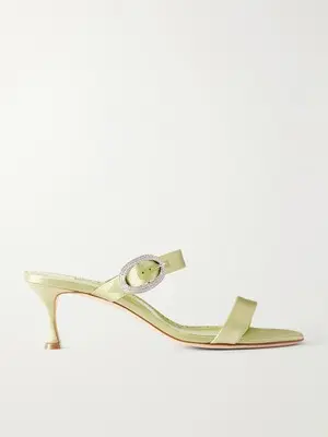 Manolo Blahnik Zutosanmu Embellished Satin Sandals - Green