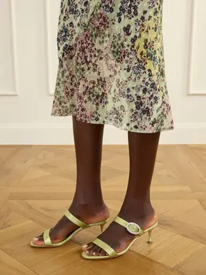 Manolo Blahnik Embellished Satin Sandals - Green