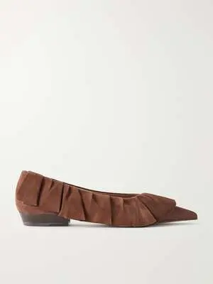 JW Anderson Ruffled Nubuck-trimmed Suede Ballet Flats