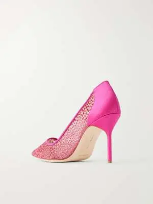 Manolo Blahnik Bbla Embellished Satin-trimmed Tulle Pumps