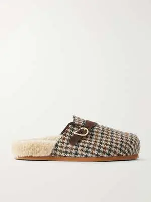 ANCIENT GREEK SANDALS Vasilitsa Shearling-trimmed Houndstooth Clogs - Brown