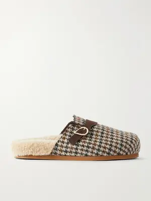 ANCIENT GREEK SANDALS Vasilitsa Shearling-trimmed Houndstooth Clogs - Brown