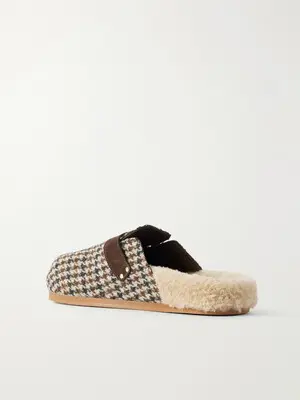 ANCIENT GREEK SANDALS Vasilitsa Shearling-trimmed Houndstooth Clogs