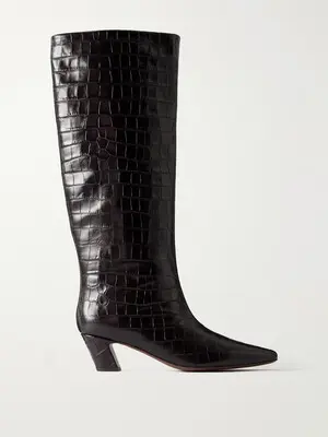LOEFFLER RANDALL Marley Croc-effect Leather Knee-high Boots - Brown