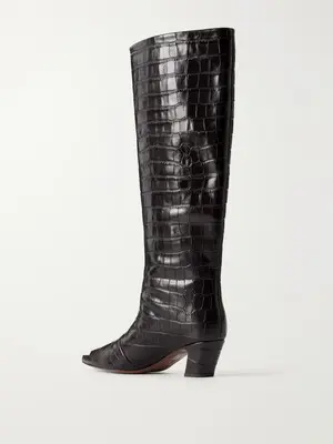 LOEFFLER RANDALL Marley Croc-effect Leather Knee-high Boots - Brown