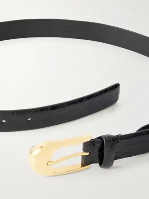 Khaite Dome Croc-effect Leather Belt - Black