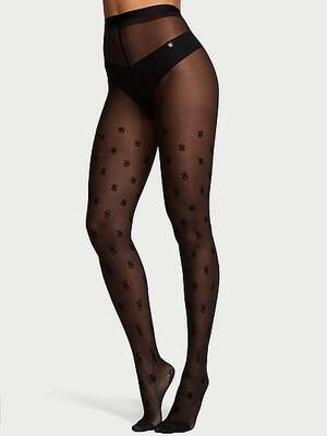 Victoria's Secret Very Sexy Flocked Monogram Tights - Black