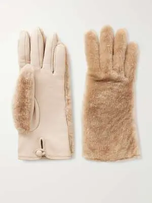 Gabriela Hearst Eglantina Leather-trimmed Shearling Gloves - Beige