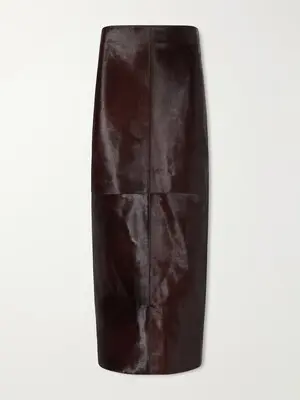 Nour Hammour Elyse Paneled Calf Hair Midi Skirt - Metallic