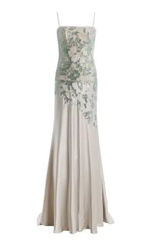 Costarellos Jennan" Sequined Lace And Satin Gown - Green