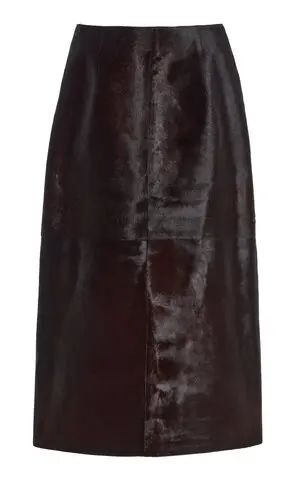 Nour Hammour Alana Pony Hair Midi Skirt - Brown