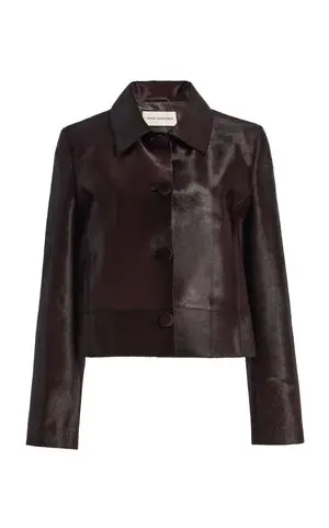Nour Hammour Hadley Cropped Ponyhair Jacket - Brown