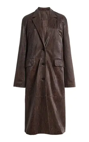 Paris Georgia Python-embossed Leather Trench Coat - Brown