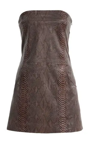 Paris Georgia Audrey Embossed Leather Mini Dress - Brown