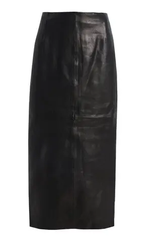 Nour Hammour Selly Leather Midi Skirt - Black