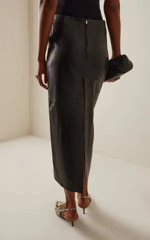 Nour Hammour Selly Leather Midi Skirt