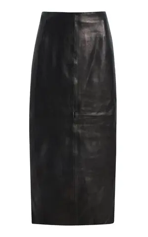 Nour Hammour Leather Midi Skirt - Black