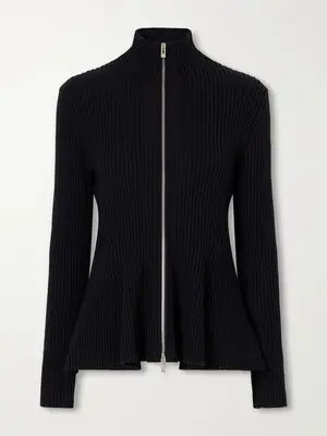 Alaïa Ribbed Wool-blend Zip-up Cardigan - Black