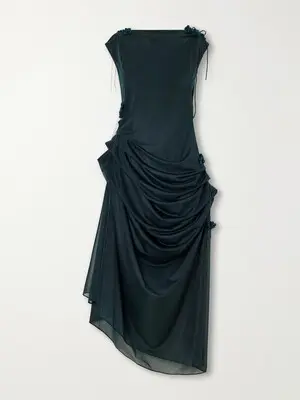 PAULINE DUJANCOURT Najia Asymmetric Jersey Midi Dress With Floral Appliqu - Green