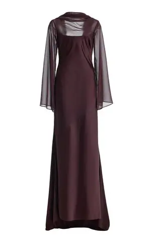 Significant Other Devlyn Satin Gown With Sheer Overlay - Burgundy