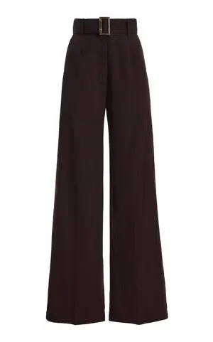 Matthew Bruch Belted Stripe Wide Leg Trouser - Brown