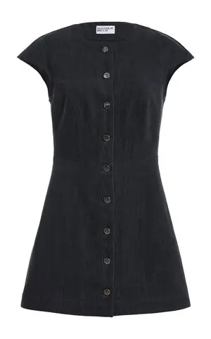 Matthew Bruch Cap Sleeve Denim Mini Dress - Black