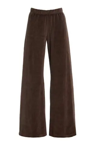 Suzie Kondi Zephyra Velour Straight-Leg Pants Brown