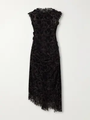 PAULINE DUJANCOURT Najia Asymmetric Lace Midi Dress Black