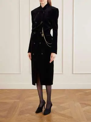 Khaite Rolon Velvet Cotton-blend Double-breasted Long Coat