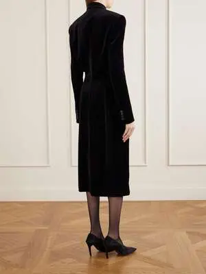 Khaite Rolon Velvet Cotton-blend Double-breasted Long Coat