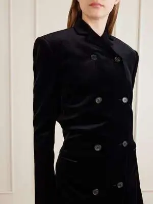 Khaite Rolon Velvet Cotton-blend Double-breasted Long Coat