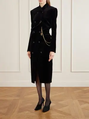 Khaite Rolon Velvet Double-breasted Long Coat - Black