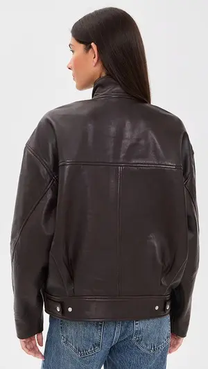 REFORMATION Veda Harrison Leather Oversized Bomber Jacket