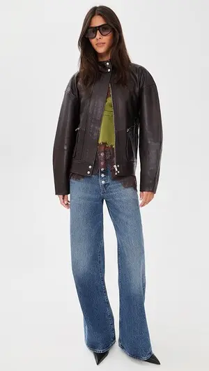 REFORMATION Veda Harrison Leather Oversized Bomber Jacket