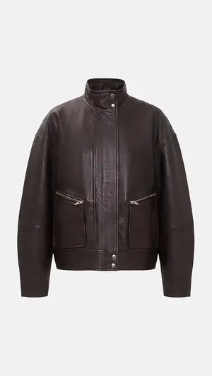 REFORMATION Veda Harrison Leather Oversized Bomber Jacket