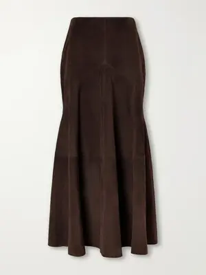 Nour Hammour Paneled Suede Midi Skirt - Brown