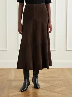 Nour Hammour Paneled Suede Midi Skirt