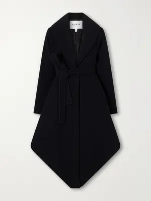 Alaïa Belted Draped Virgin Wool Coat - Black
