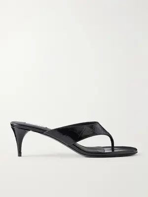 Alaïa Croc-effect Leather Sandals - Black