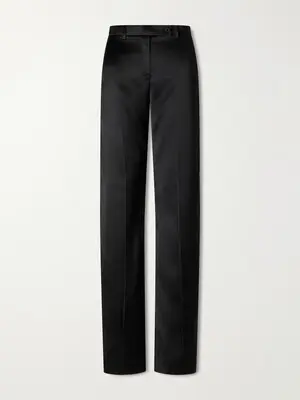 Khaite Hunter Pleated Satin Straight-leg Pants - Black