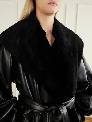 Magda Butrym Belted Plush-trimmed Leather Coat