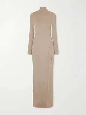 Alaïa ALAÏA Stretch-Jersey Turtleneck Midi Dress Brown