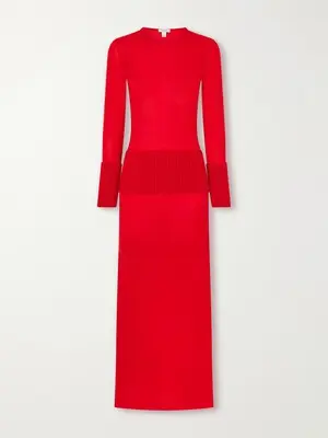 Alaïa Ribbed Wool Midi Dress - Red