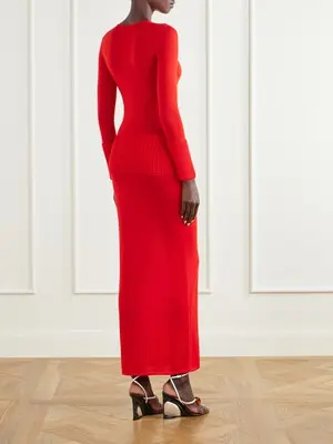 Alaïa Ribbed Wool Midi Dress - Red