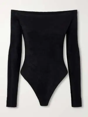 Alaïa Off-the-shoulder Velvet Bodysuit - Black