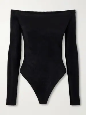 Alaïa Off-the-shoulder Velvet Bodysuit - Black