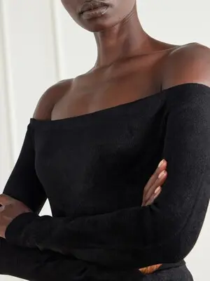 Alaïa Off-the-shoulder Velvet Bodysuit - Black